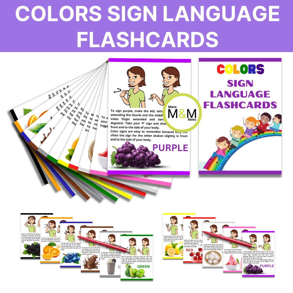COLORS Sign Language Laminated Flashcards, ALS American Sign Language ...