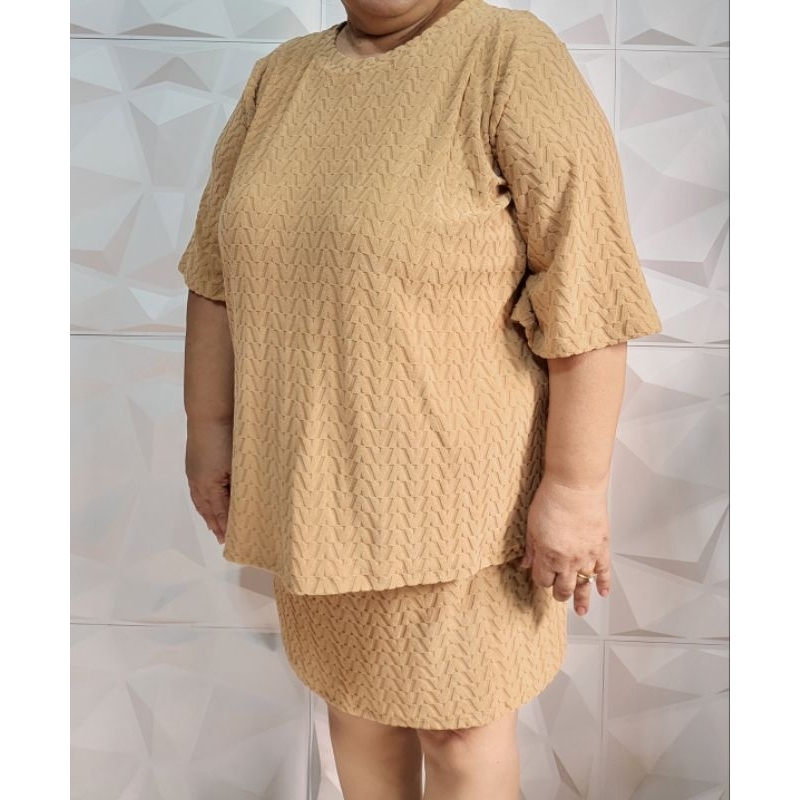 4XL-6XL Plus Size Terno Skirt and 3/4 Top Embossed Spandex Fabric ...