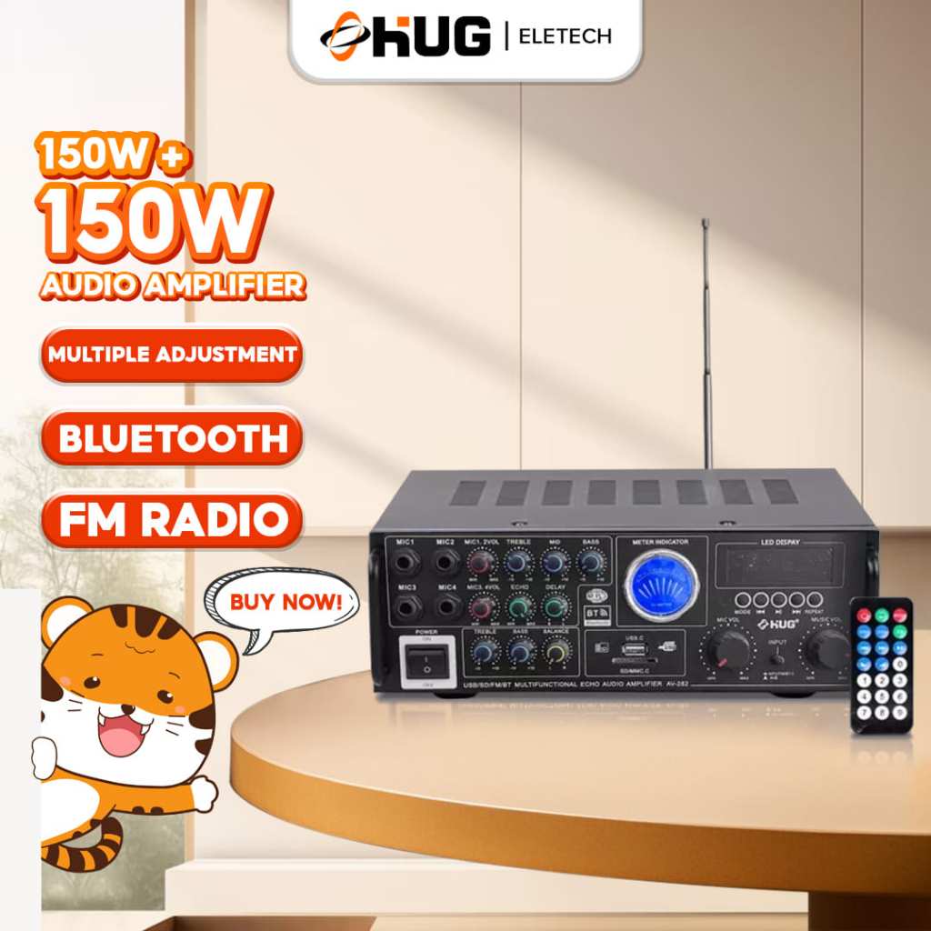 HUG 300 Watts 2 Channel Amplifier with Mixer, Equalizer, USB, Bluetooth ...