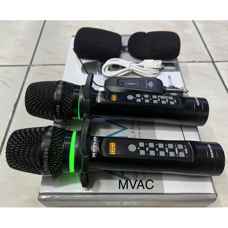 KEVLER AKM-58 DUAL PORTABLE HANDHELD UHF WIRELESS MICROPHONE W/50 ...