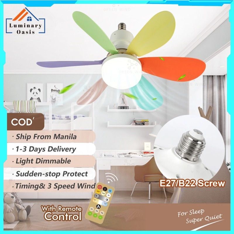 E27 Ceiling Fan Light whit Remote Control 16.5inch 30W (86V-265V ...