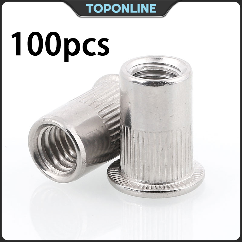 100pcs M5/M6 Stainless Steel Rivet Nut Flat Head Rivets Screw Threaded ...