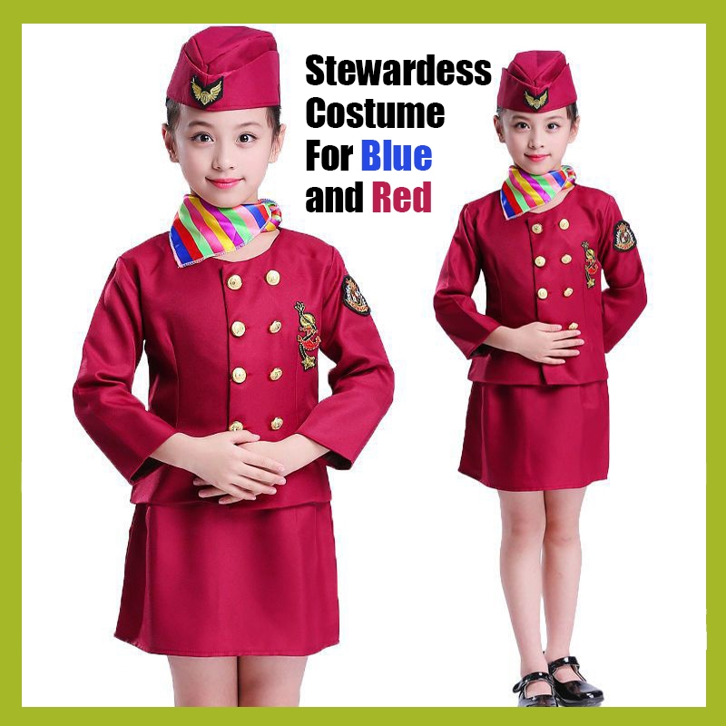 Flight Attendant Career Costume For Kids Girl Stewardess Uniform Set ...