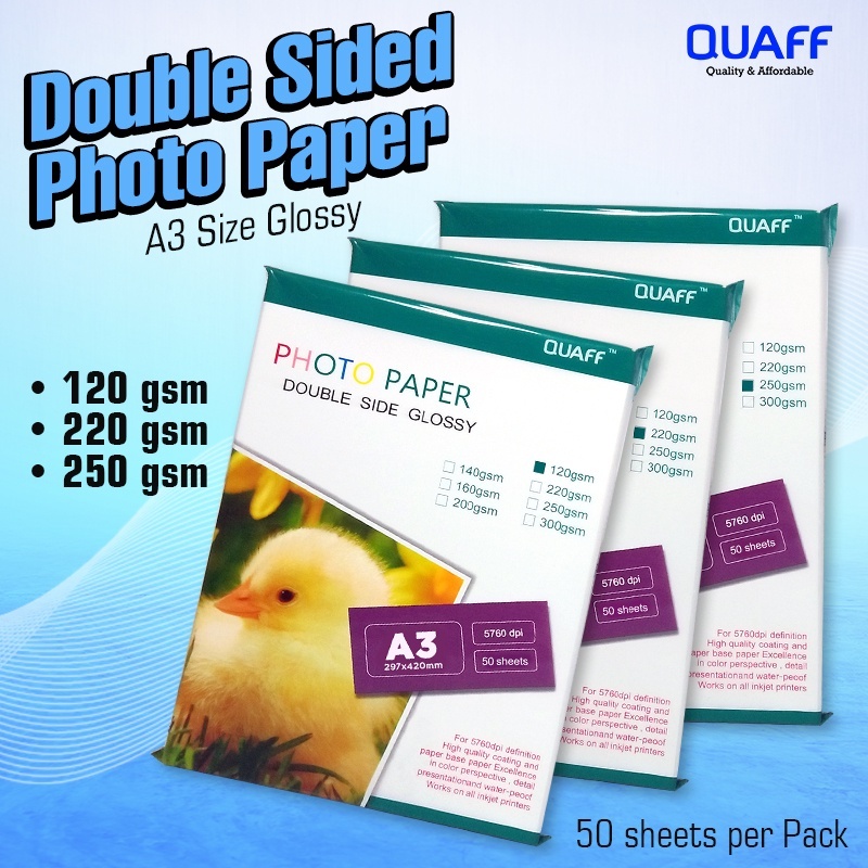 Quaff A3 Size Double Sided Glossy Photo Paper 120gsm 220gsm 50 Sheets ...