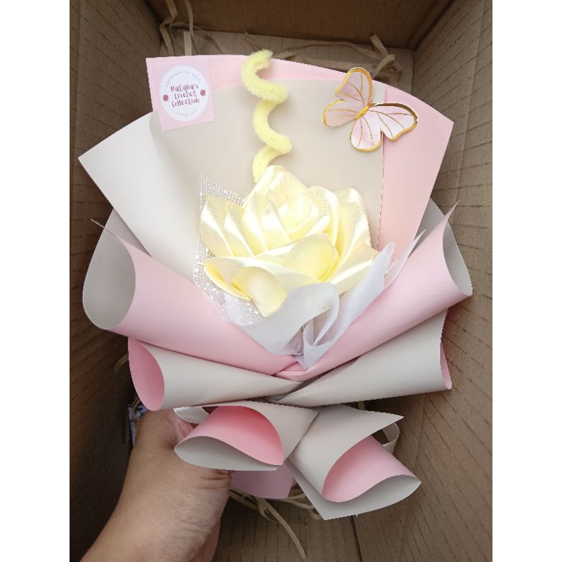 Satin Rose Bouquet WITH BUTTERFLY, FUZZY WIRE & LIGHTS (Handmadebyshiri ...