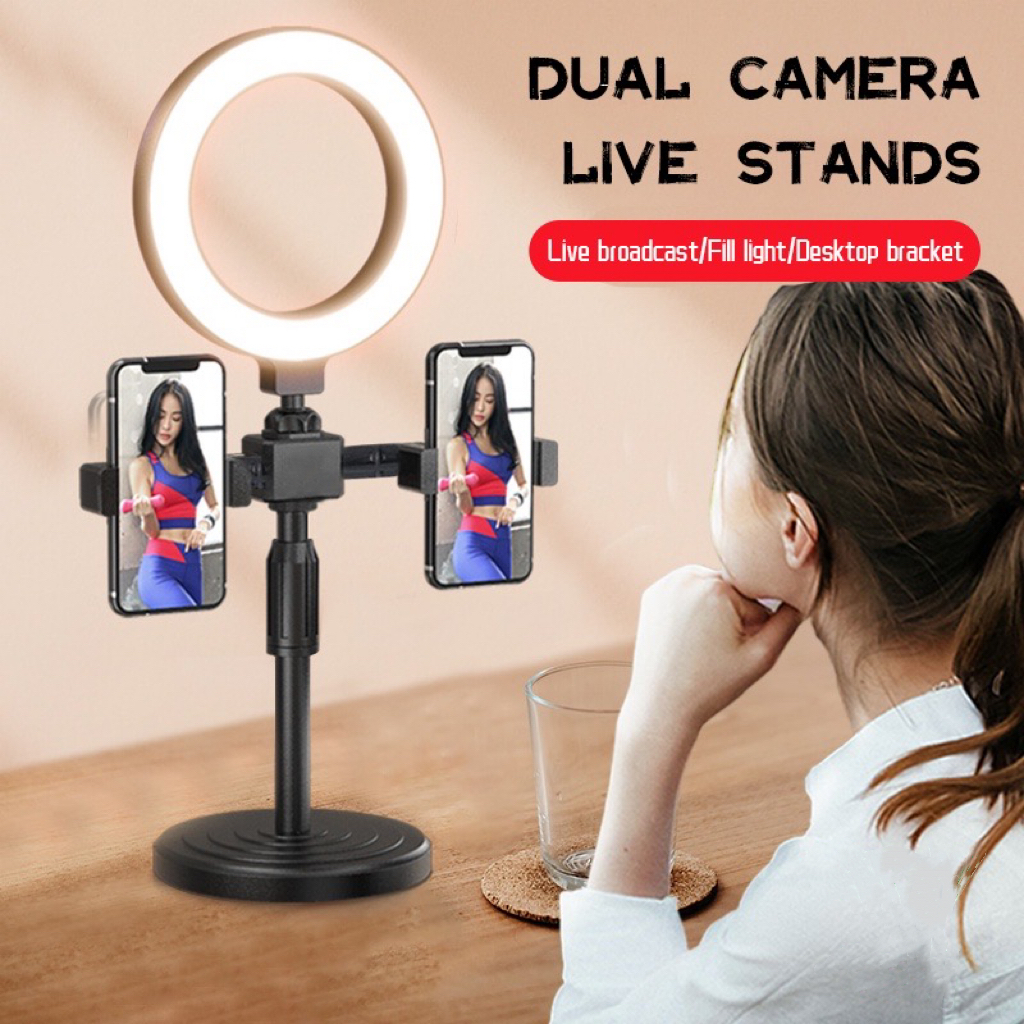 Meet Ring light 6inch Dual Phone Stand For Vlogging with 3 different ...