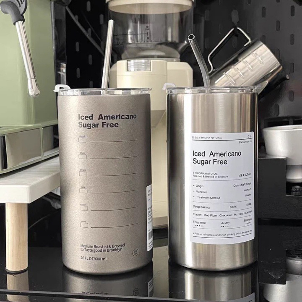 900ml Iced Coffee Industrial Style Stainless Steel Handy Cup with Straw ...