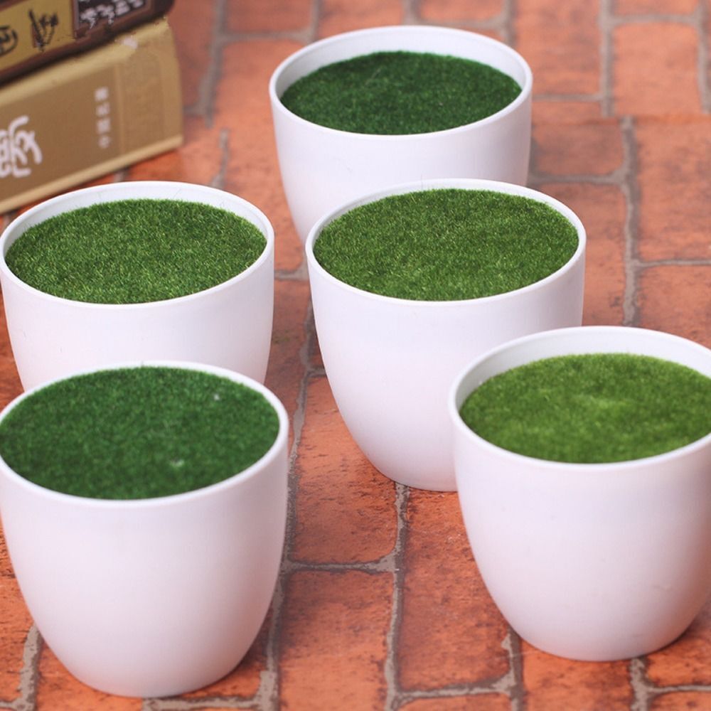 White Round Plastic Floral Foam Pot with Grass Home Center Piece ...