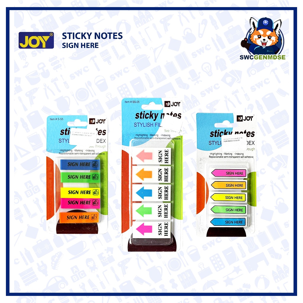 JOY Sign Here Sticky Notes | Stylish Film Index | See Through | Shopee ...