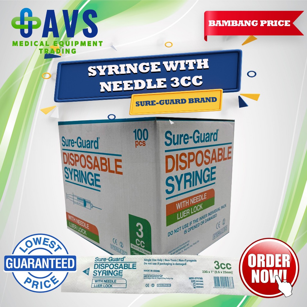 Sureguard 3cc Disposable Syringe With Needle (Luer Lock)23Gx1(0.6x25mm ...