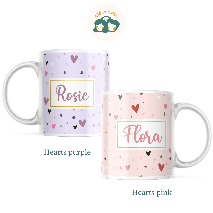 Personalized Name or Text Heart Pattern Customized Mugs - 11oz with box ...
