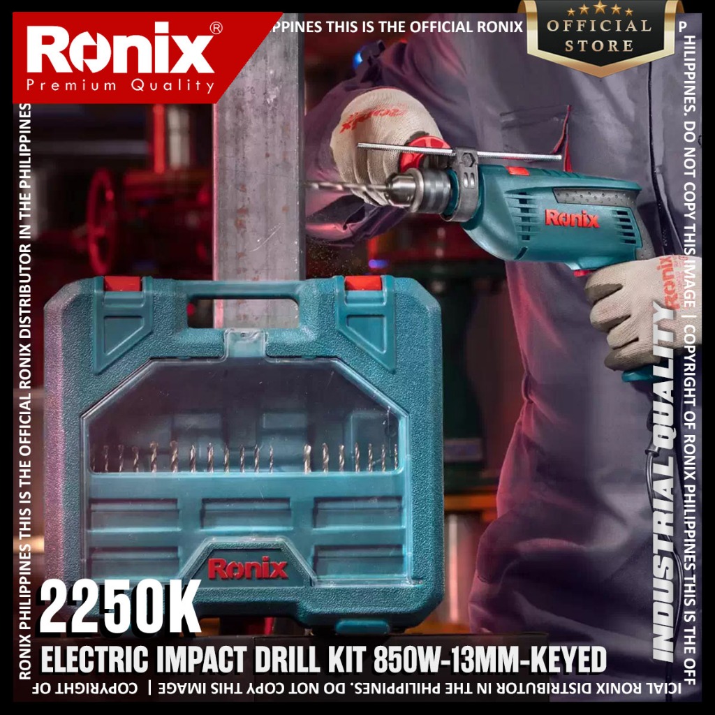 Ronix 2250K Premium Quality IMPACT DRILL SET WITH DRILL BITS AND HARD CASE 13mm 850W | Shopee ...
