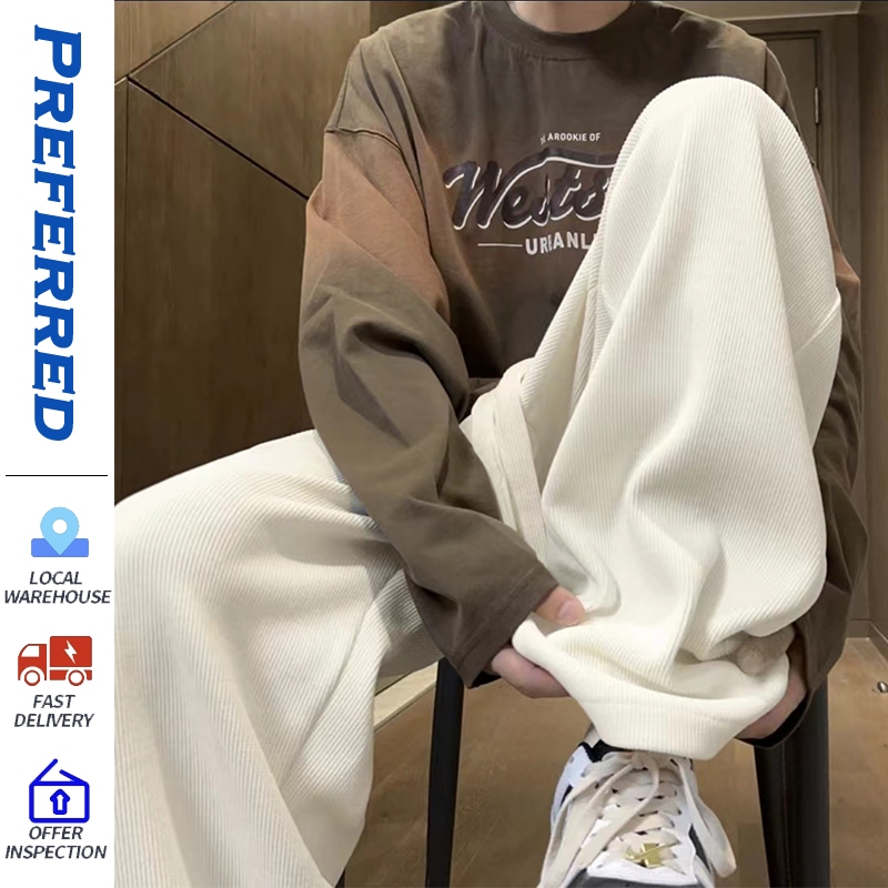 【4 Colors】korean Style Corduroy Baggy Pants For Men White Casual Loose