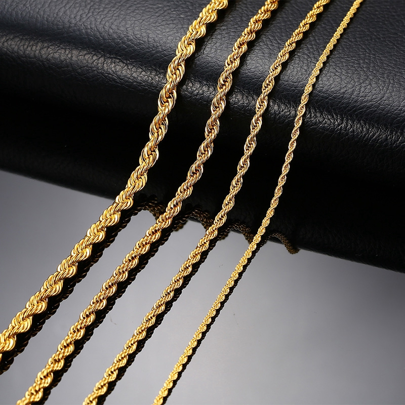 18k Saudi Gold Color Filled Necklace Rope Chain for Men and Women Chain ...