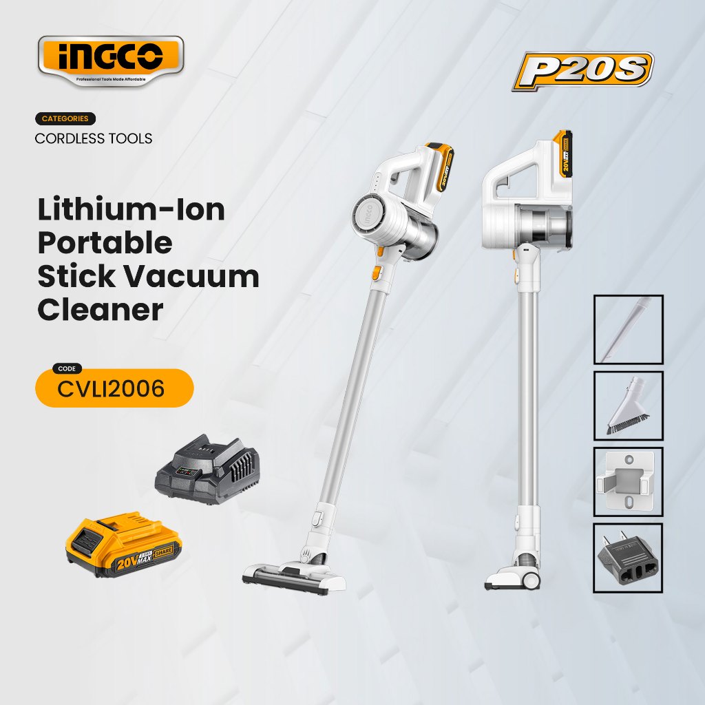 Ingco Lithium-Ion Cordless Portable Stick Vacuum Cleaner with Battery ...