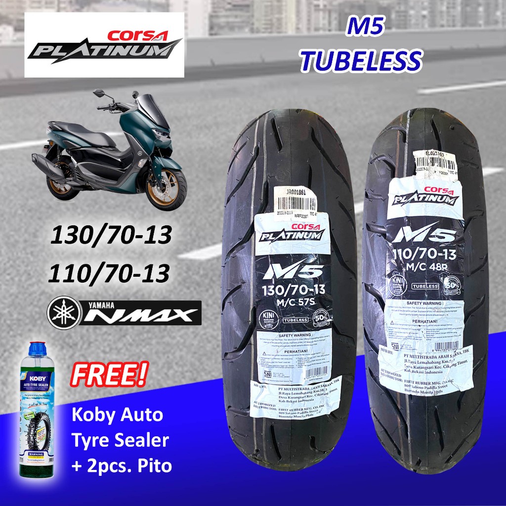 CORSA M5 Platinum Tubeless Tires for Yamaha Nmax 155 ( 110/70-13 , 130/ ...