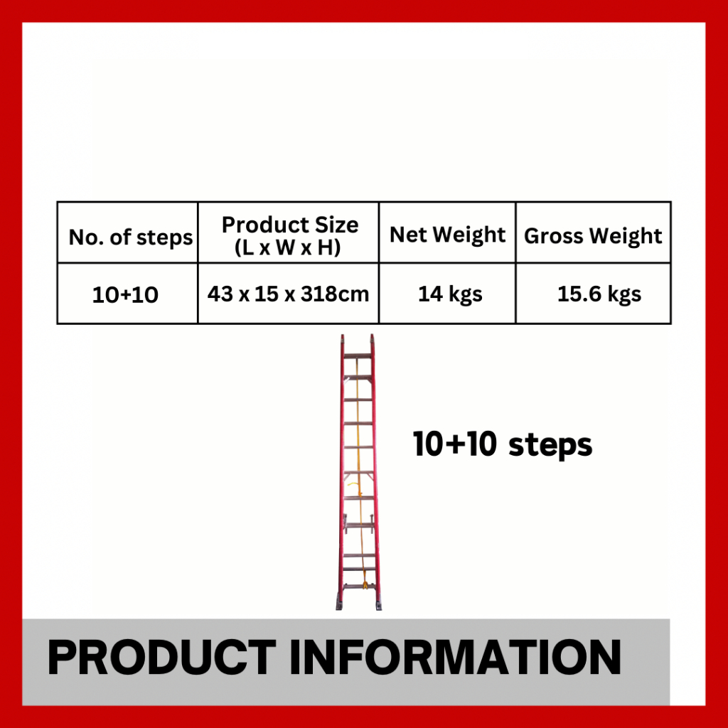 ROVER Fiberglass Extension Ladder 10+10 steps | Shopee Philippines