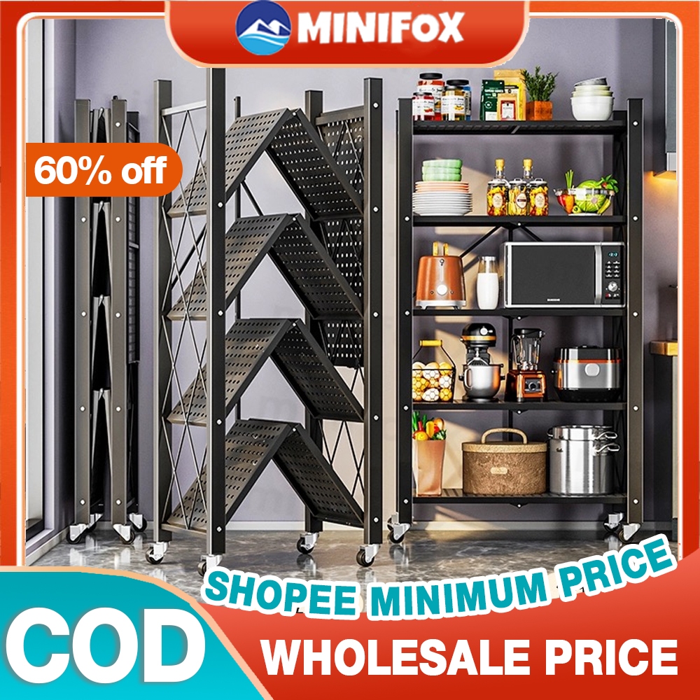 3-5Layer Folding Racks Kitchen Metal Rack Shelves With Wheels Kitchen ...
