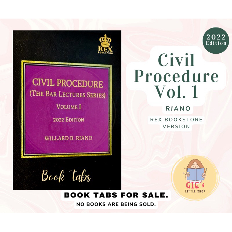 Civil Procedure Vol. 1 by Riano 2022 REX Tabs Flags Stickers Labels Law ...