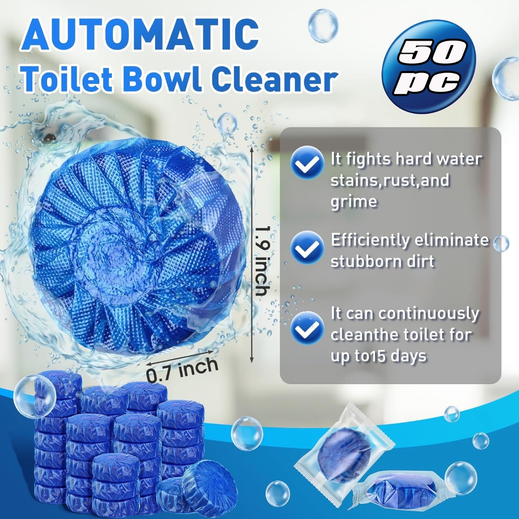 50 PCS Automatic Bleach Toilet Bowl Cleaner Stain Remover Blue Tab ...