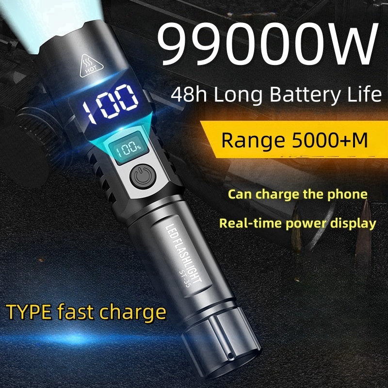 USB Rechargeable Flashlight Zoom Super Bright Led Power Display ...