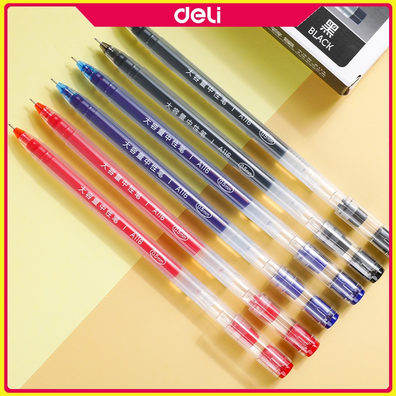Deli Gel Pen 0.5mm (Black/Blue /Red) Writing Pen Stationery School ...