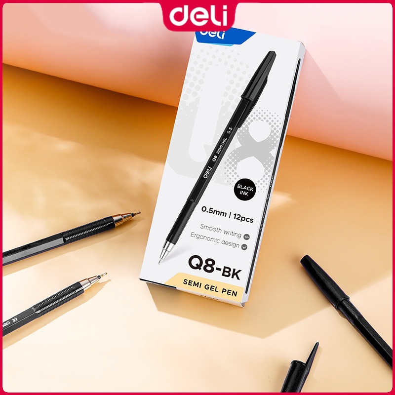 Deli 12PCS Gel Pen 0.5mm Black/Blue Writing Stationery Ballpen School ...