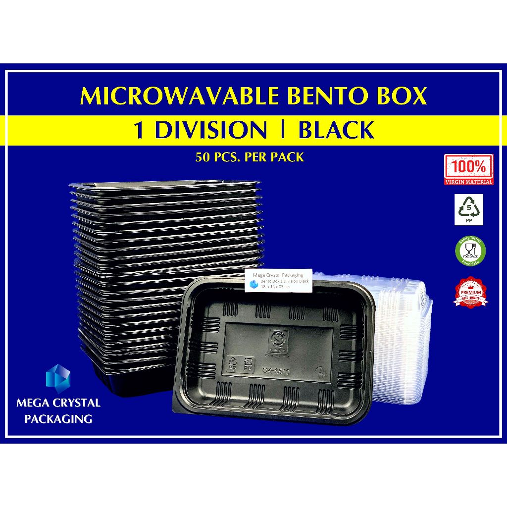 [ 50 Pcs ] Japanese Microwavable Bento Box 1 Division Black inside ...