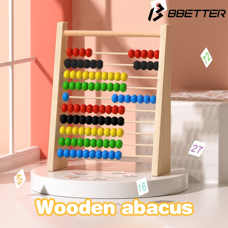 10-Row Wooden Beads Abacus Count Frame Teaching Aid Math Educational ...