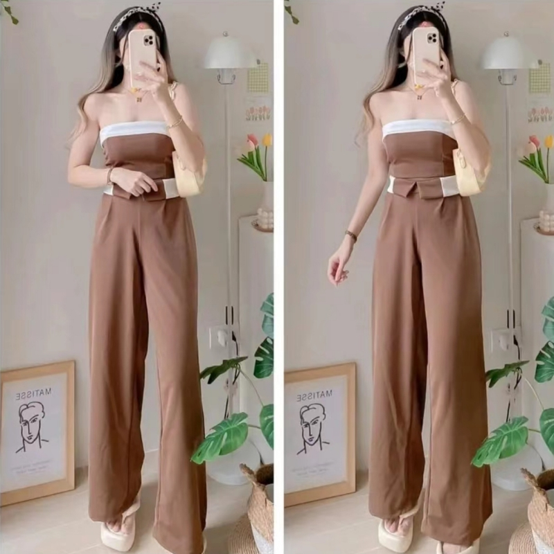 Korean plain terno for women fashion sleeveless top and pants terno for ...