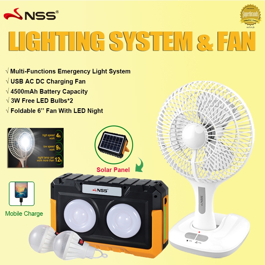 NSS Rechargeable fan solar electric fan with LED Solar Emergency ...