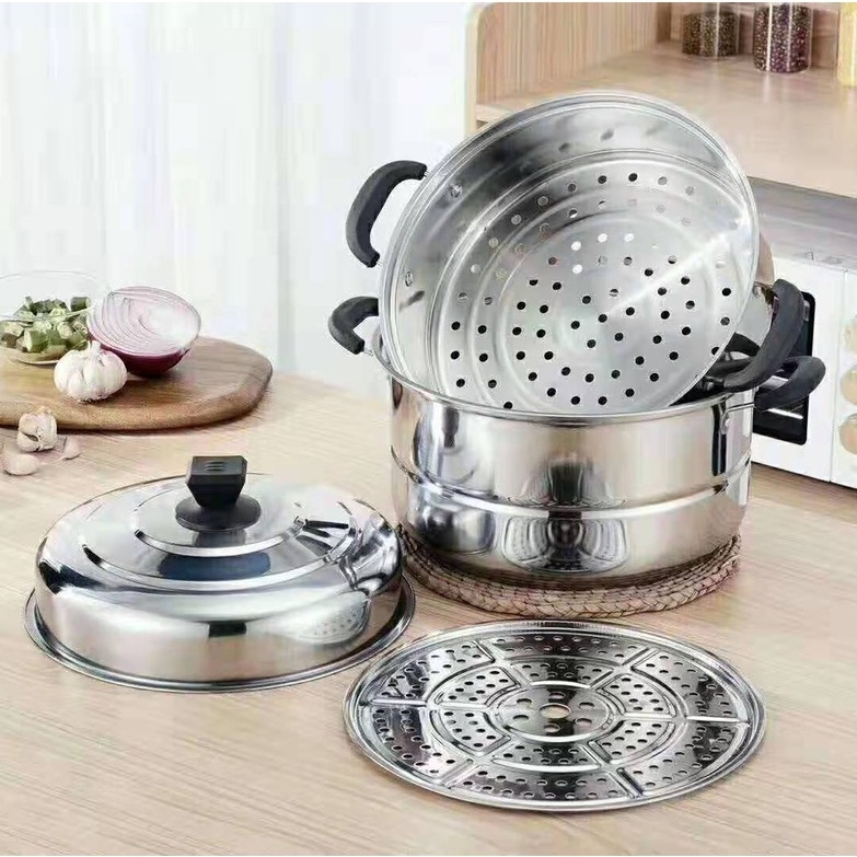 3 Layer Steamer Stainless Steel Cooking pots | Shopee Philippines
