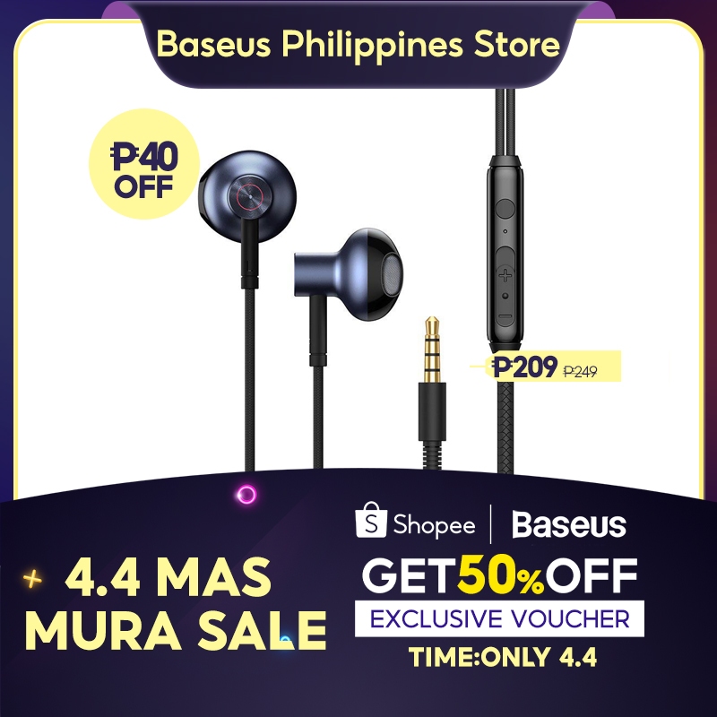 Baseus H19 Wired Earphones 6D Stereo Bass Headphone In-Ear 3.5mm ...