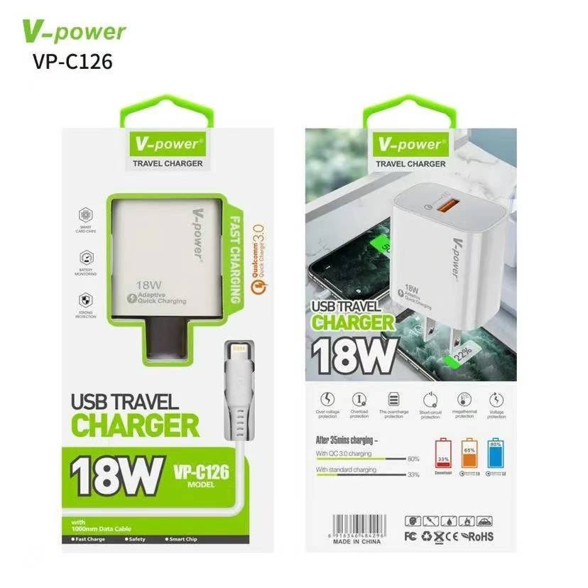 cod V-power VP-C126 18W Fast Charger Qualcomm 3.0 Portable Adaptor ...