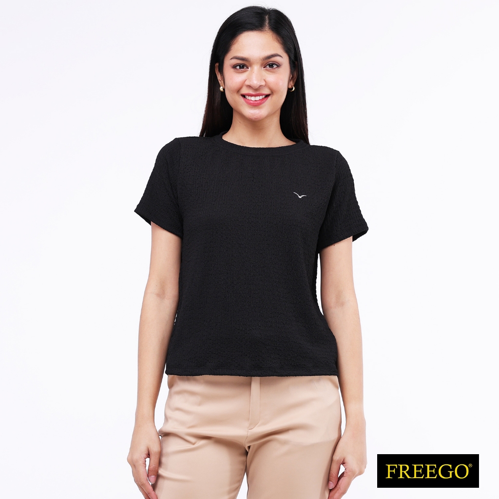 Freego Ladies Bubble Square Plain Knits Short Sleeves Blouse AST12-0063 ...