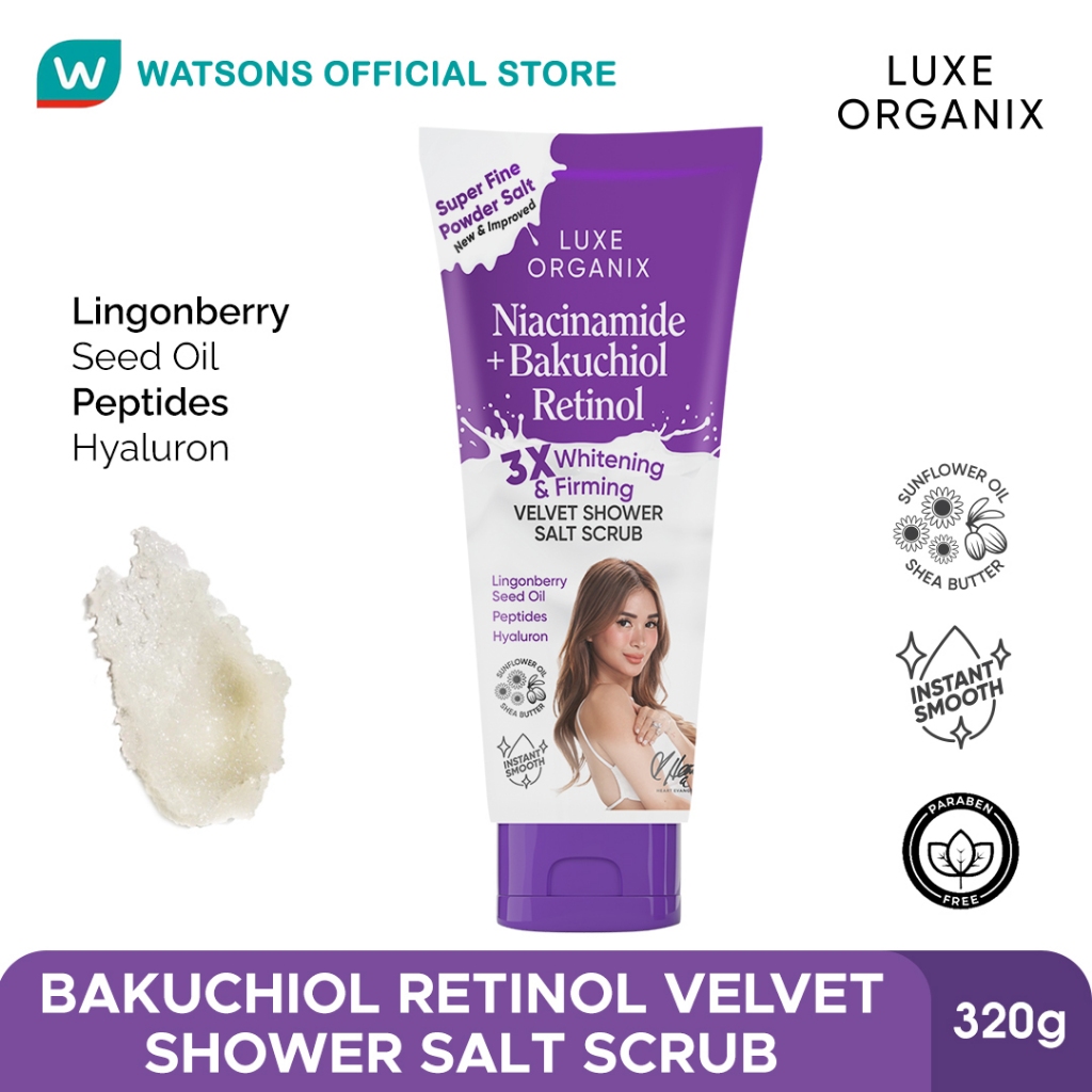 LUXE ORGANIX Niacinamide + Bakuchiol Retinol Velvet Shower Salt Scrub 320g | Shopee Philippines