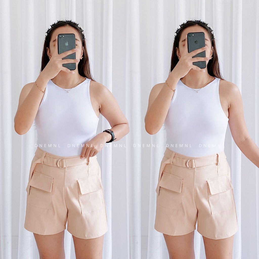 DNEMNLPH Highwaist Cargo Shorts with Two Pockets (Trendy Korean ...