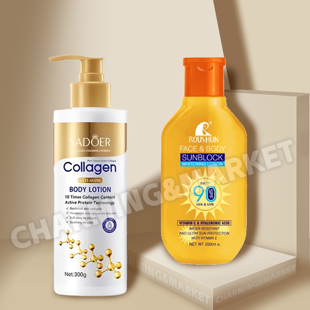 Face and body Screen cream SPF90+ and Collagen Whitening Body Lotion ...