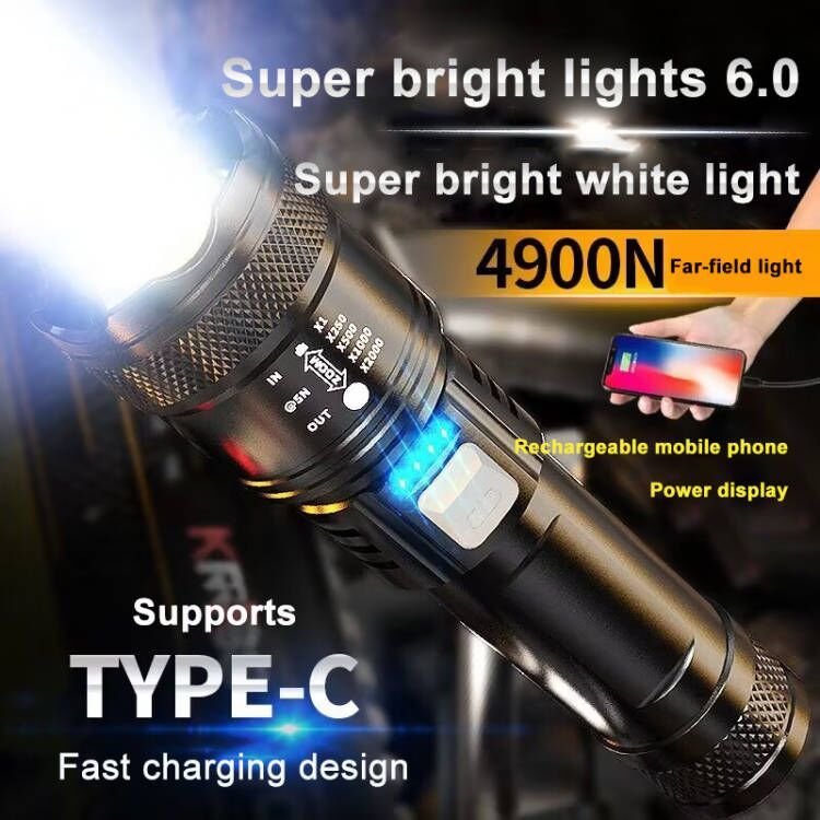 Super Bright Zoom LED Flashlight Rechargeabl Waterproof Outdoor Heavy ...