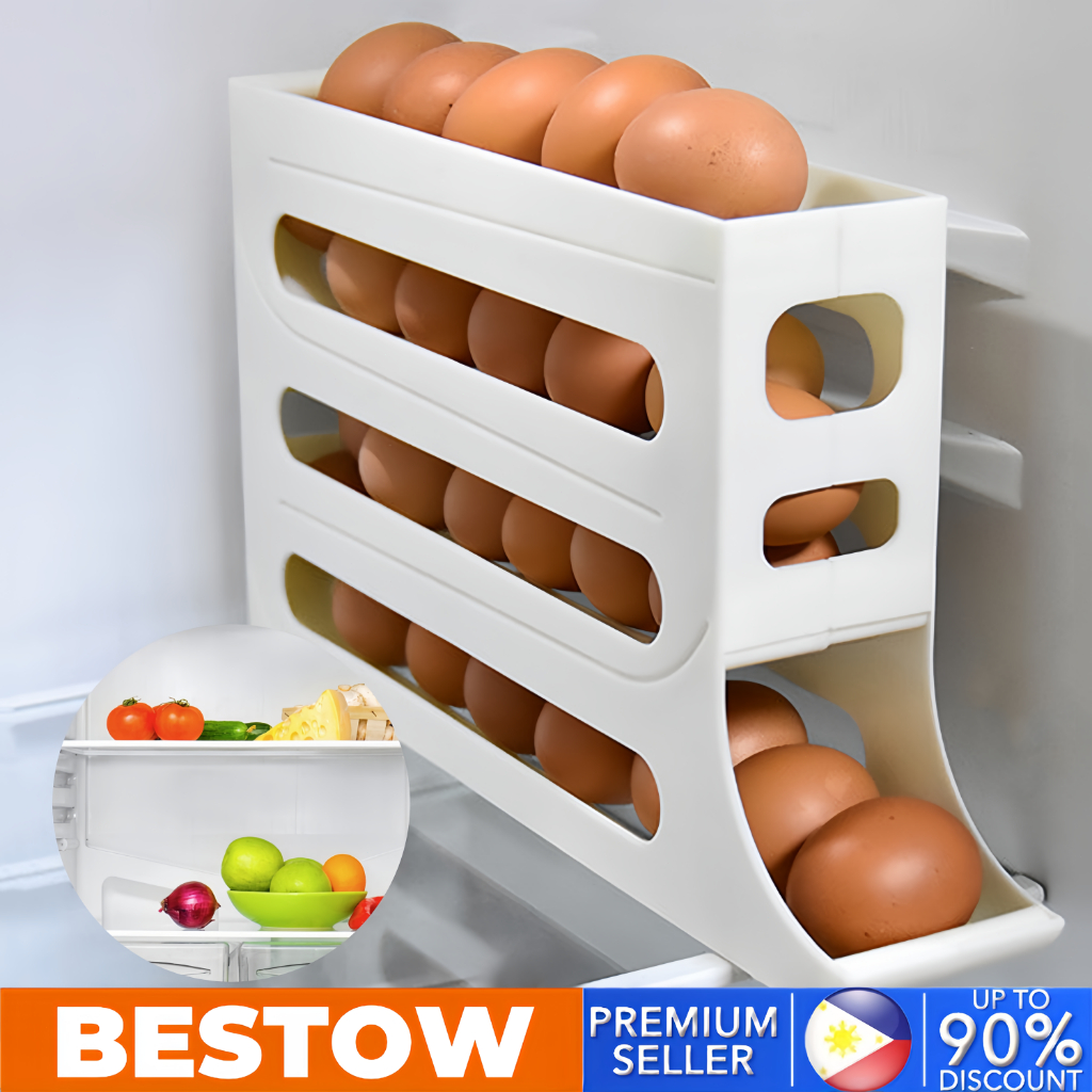 4-Tier Automatic Rolling Egg Rack Refrigerator Egg Storage Box Egg Rack ...