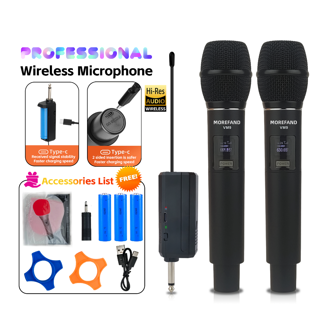 Wireless Microphone videoke set karaoke UHF charging microphone 1280mA ...