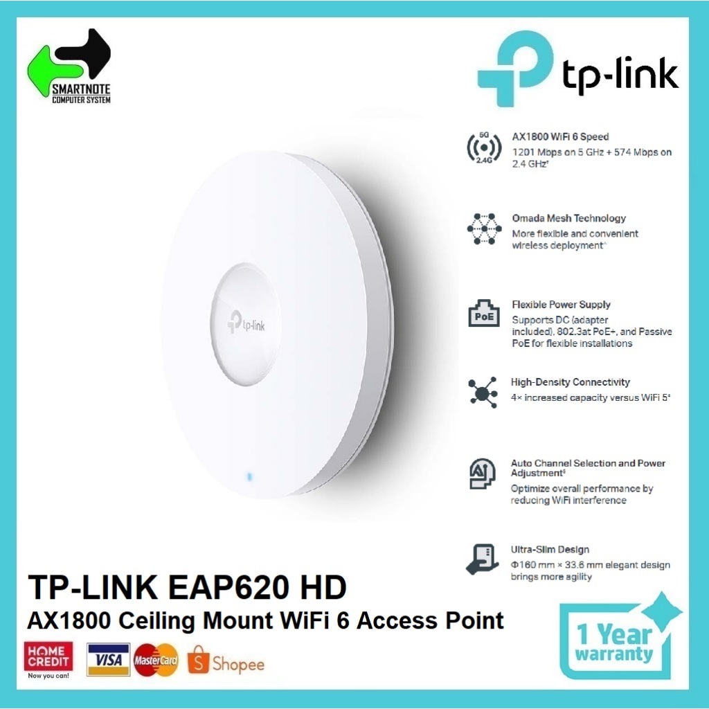 TP-Link EAP620 HD AX1800 Wireless Dual Band Ceiling Mount Access Point ...