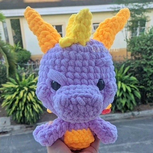 Handmade crochet Spyro the Dragon plushie • 12 inch bobble head type ...