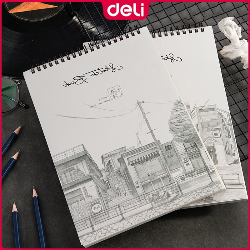 Deli B5 Sketchbook for Painting Blank Spiral Drawing Book Thick Paper ...