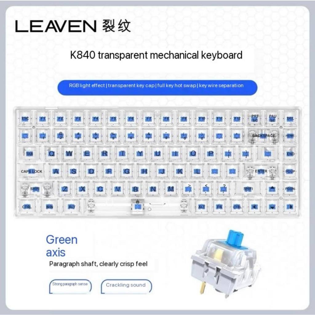 LEAVEN K840 Transparen Mechanical Keyboard Hot Swap 84 Keys Wired Gaming Keyboards With RGB ...