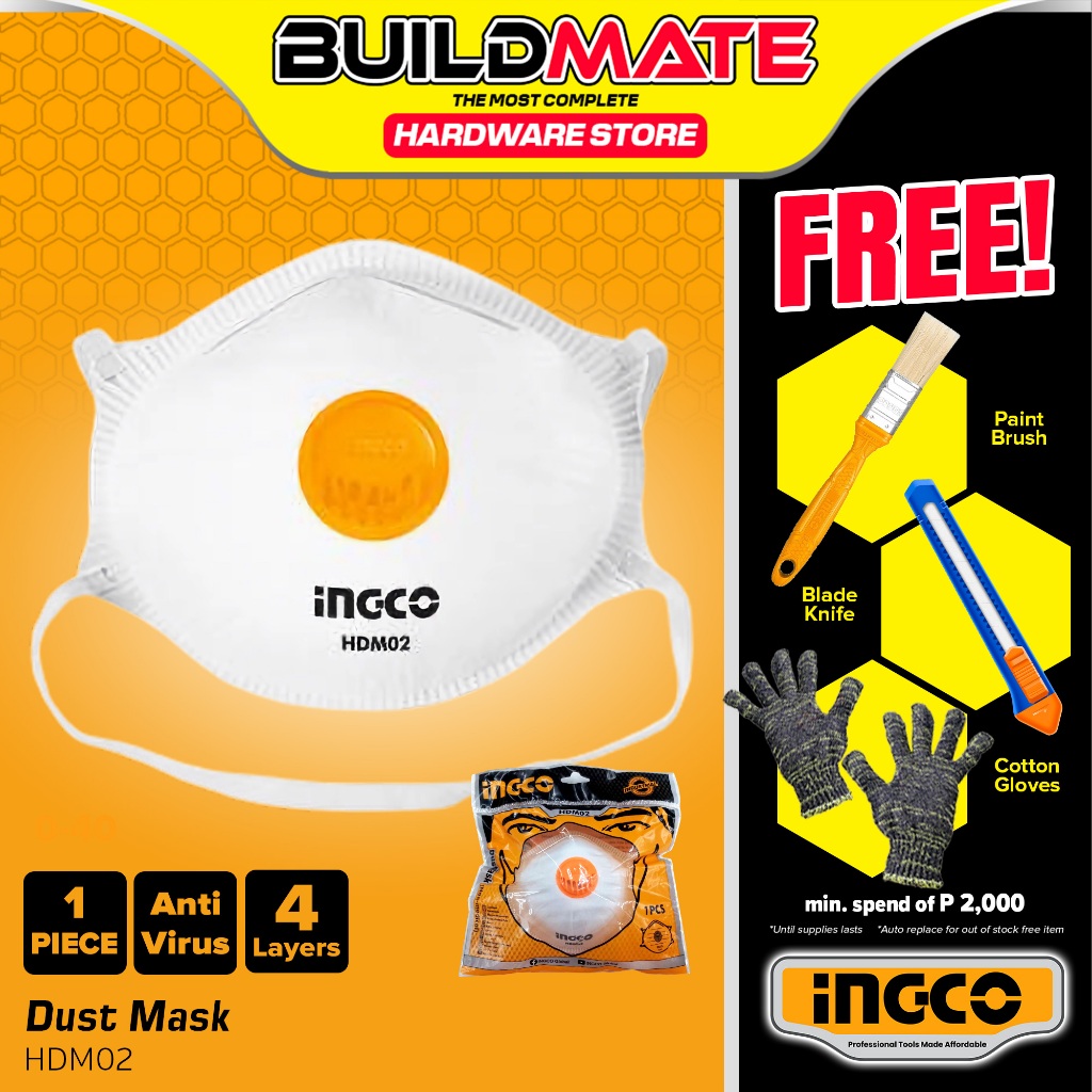 BUILDMATE Ingco Dust Mask FFP2 with Valve (N95) Grade P2 Four Layer ...