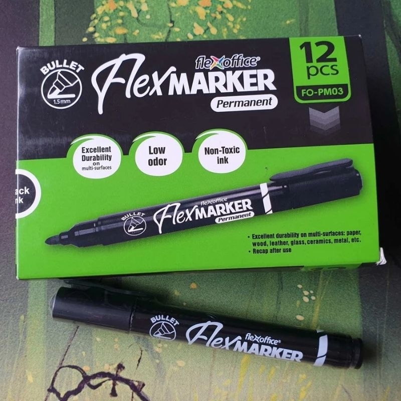 Flex Marker 12pcs Black ink (bullet) | Shopee Philippines