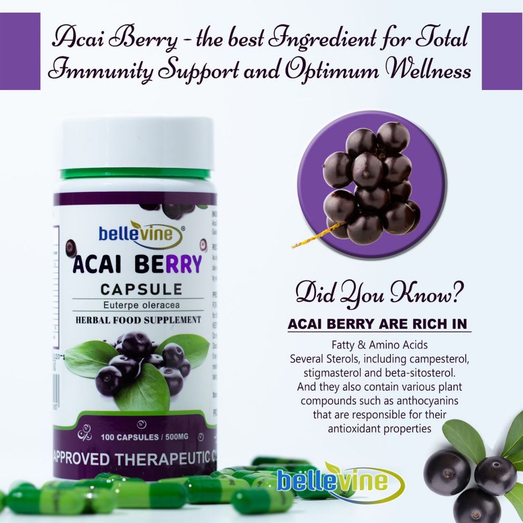 BELLEVINE ACAI BERRY HERBAL CAPSULE 500mg 100pcs | Shopee Philippines