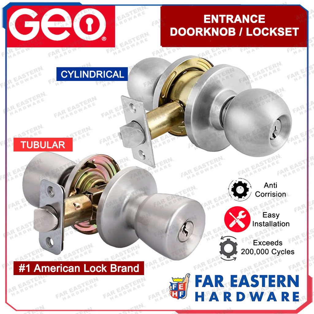 GEO Entrance Doorknob Twist | Push Lock Lockset Tubular | Cylindrical ...