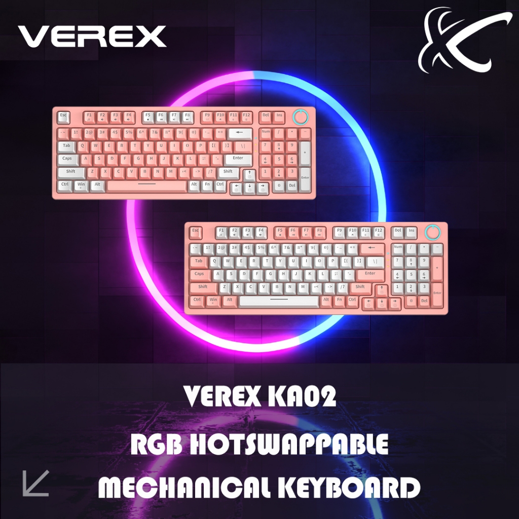 VEREX KA02 Mechanical Keyboard Pink Hot Swappable 98% Gaming Keyboard ...